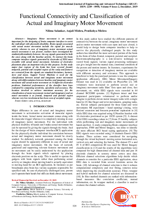 Pdf Functional Connectivity And Classification Of Actual And Imaginary Motor Movement