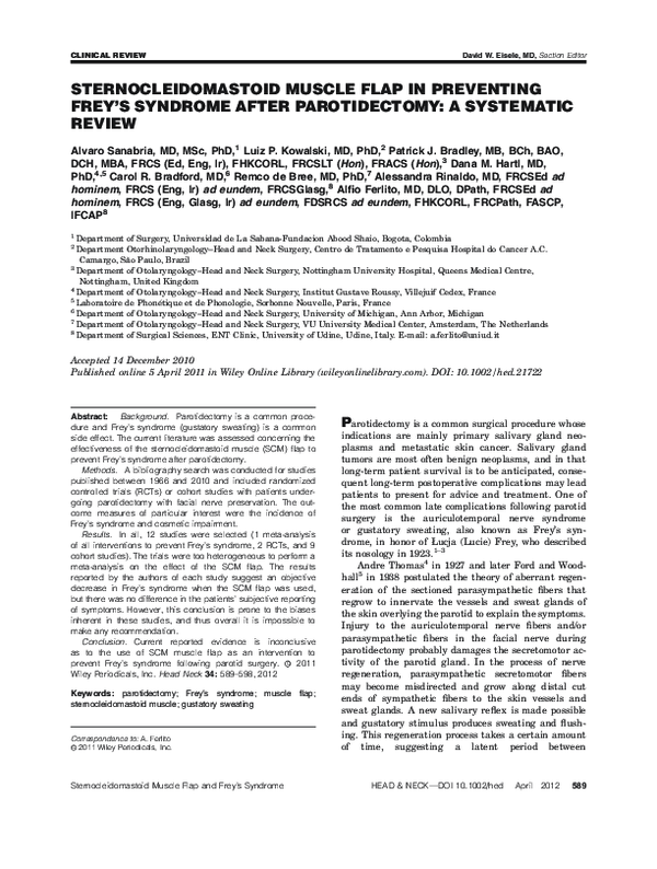 (PDF) Sternocleidomastoid muscle flap in preventing Frey's syndrome ...