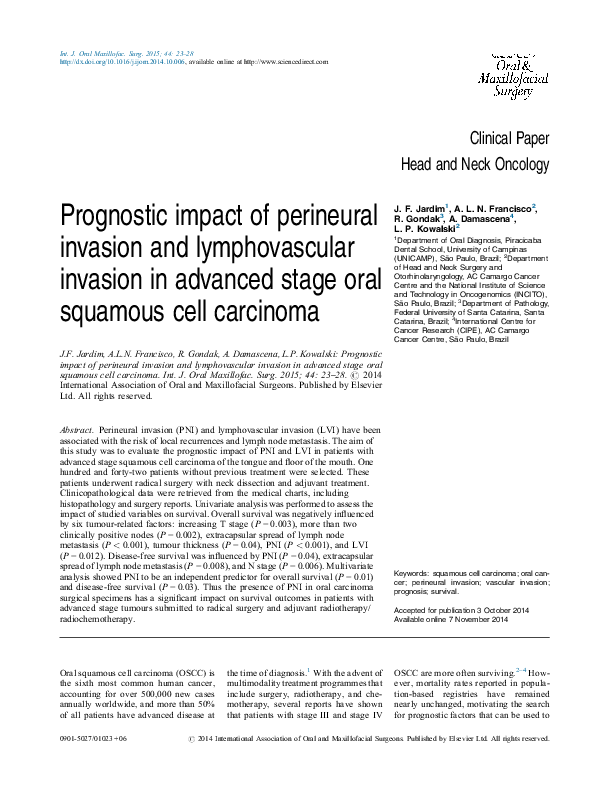(PDF) Prognostic impact of perineural invasion and lymphovascular invasion in advanced stage ...