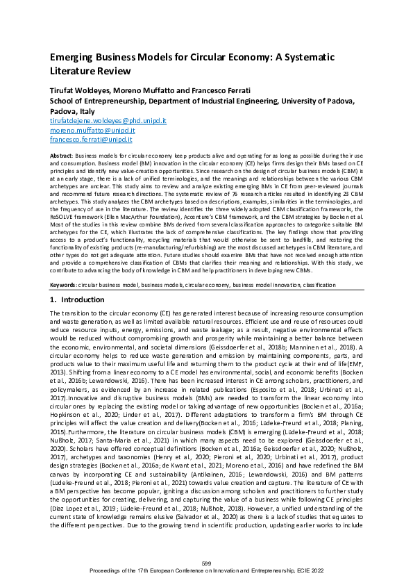 (PDF) Emerging Business Models for Circular Economy: A Systematic Literature Review