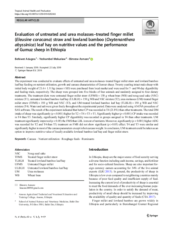 (PDF) Evaluation of untreated and urea molasses–treated finger millet ...