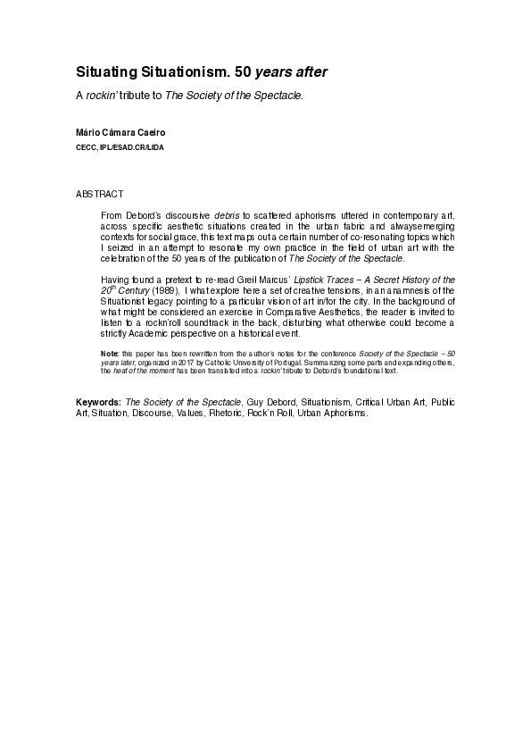 (PDF) Situating Situationism. 50 years after. A rockin’ tribute to The ...