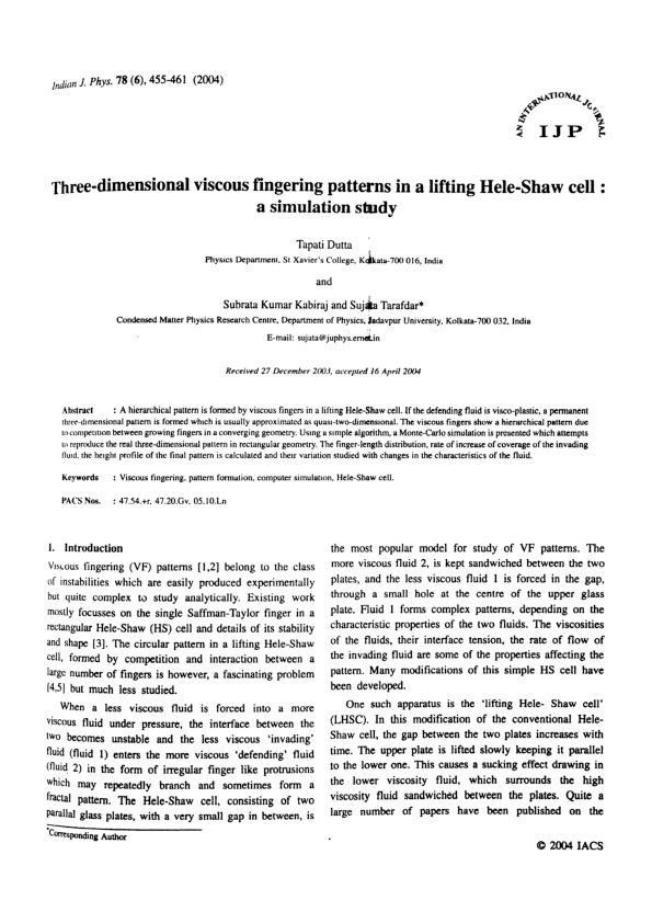 (PDF) Three-Dimensional Viscous Fingering Patterns in a Lifting Hele ...