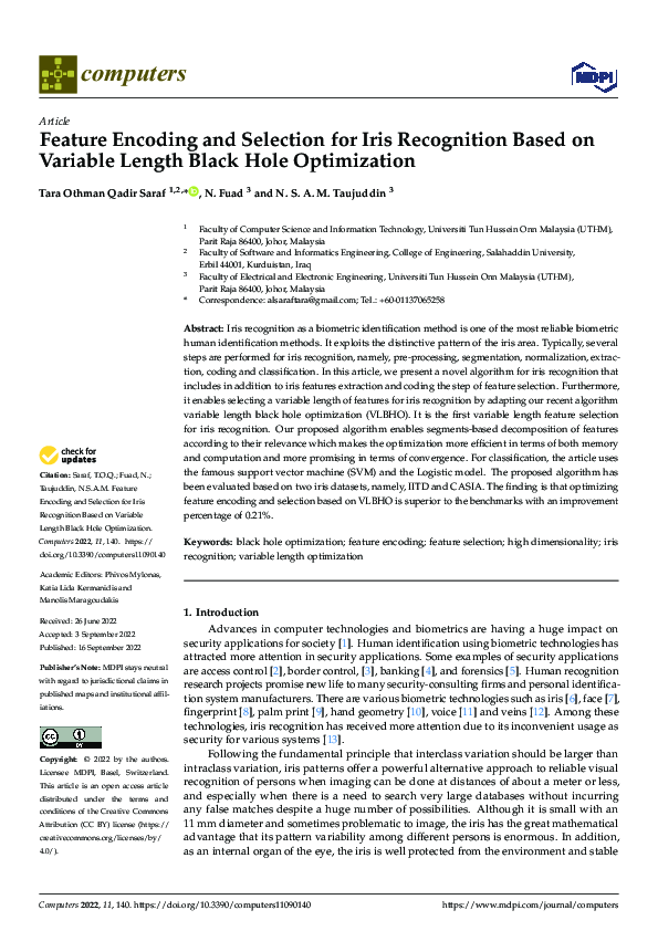(PDF) Feature Encoding and Selection for Iris Recognition Based on Variable Length Black Hole ...