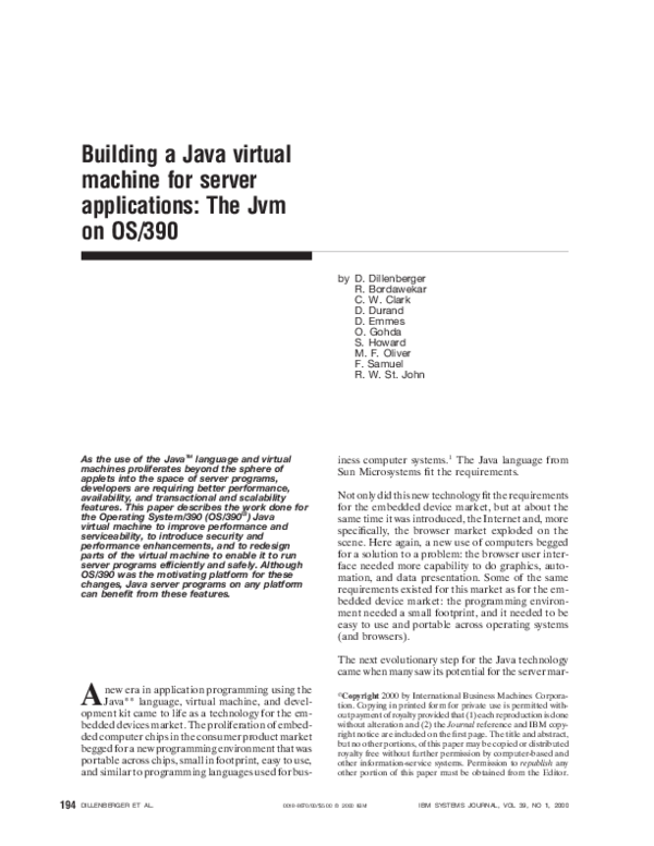(PDF) Building a Java virtual machine for server applications: The Jvm ...