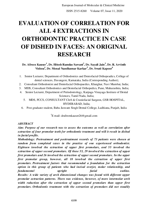 (PDF) Evaluation of Correlation for All 4 Extractions in Orthodontic ...