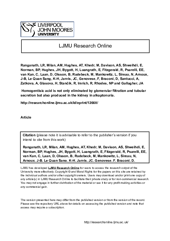 (PDF) Homogentisic acid is not only eliminated by glomerular filtration ...