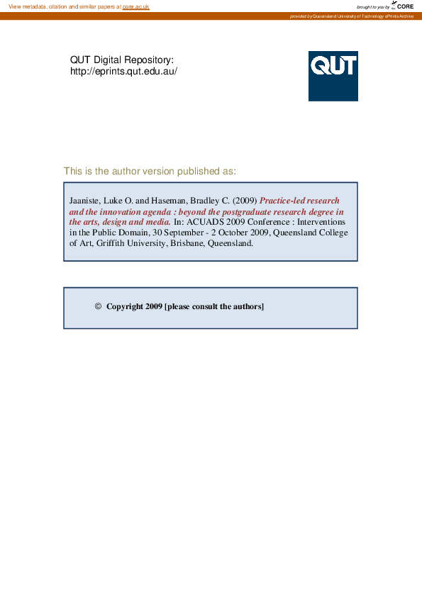 (PDF) Practice-led research and the innovation agenda: beyond the ...