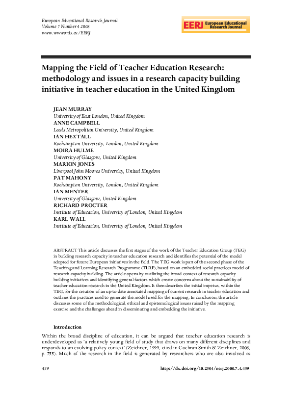 (PDF) Mapping the Field of Teacher Education Research: Methodology and ...
