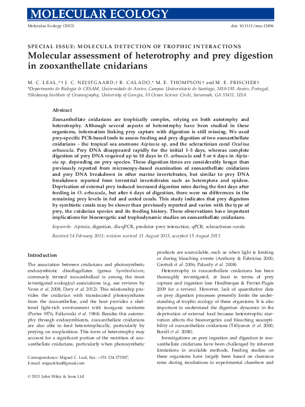(PDF) Molecular assessment of heterotrophy and prey digestion in ...