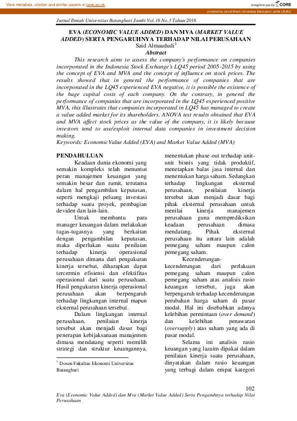 (PDF) Eva (Economic Value Added) Dan Mva (Market Value Added) Serta ...