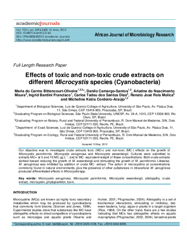 (PDF) Effects of toxic and non-toxic crude extracts on different ...