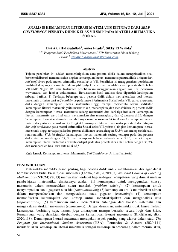 (PDF) Analisis Kemampuan Literasi Matematis Ditinjau Dari Self ...