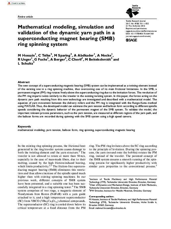Pdf Mathematical Modeling Simulation And Validation Of The Dynamic Yarn Path In A
