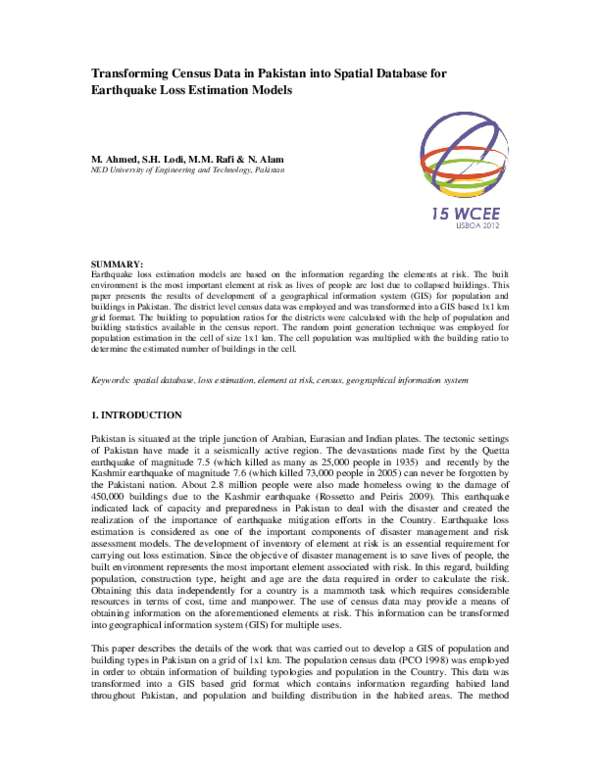 (PDF) Transforming Census Data in Pakistan into Spatial Database for ...