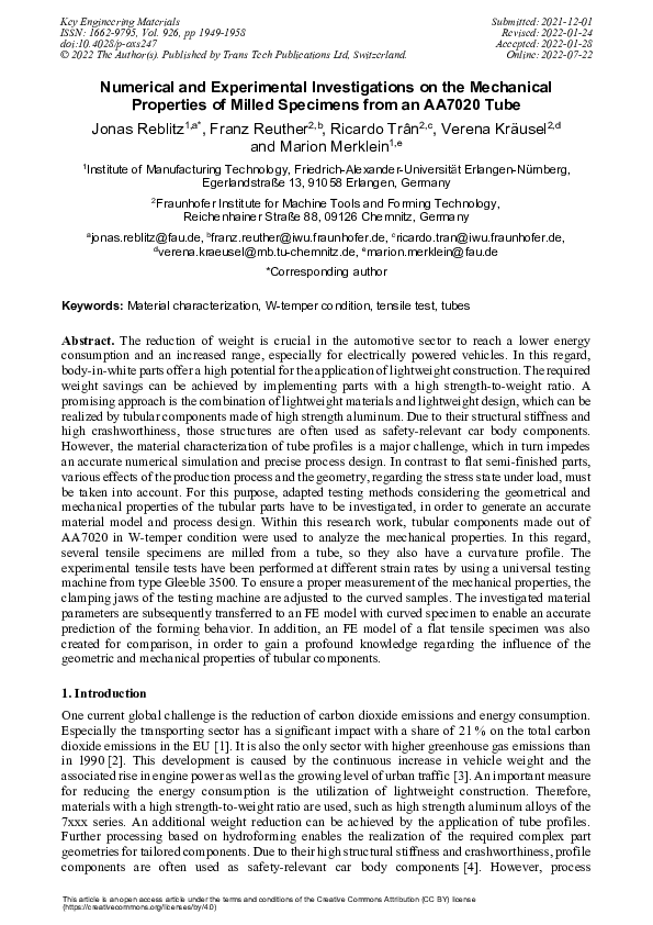 (PDF) Numerical and Experimental Investigations on the Mechanical ...