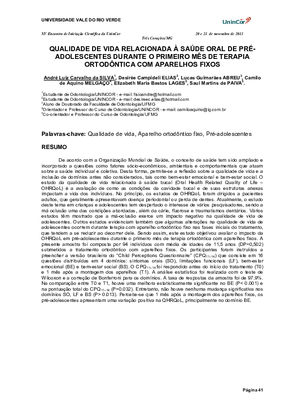 (PDF) Qualidade De Vida Relacionada À Saúde Oral De Pré- Adolescentes ...