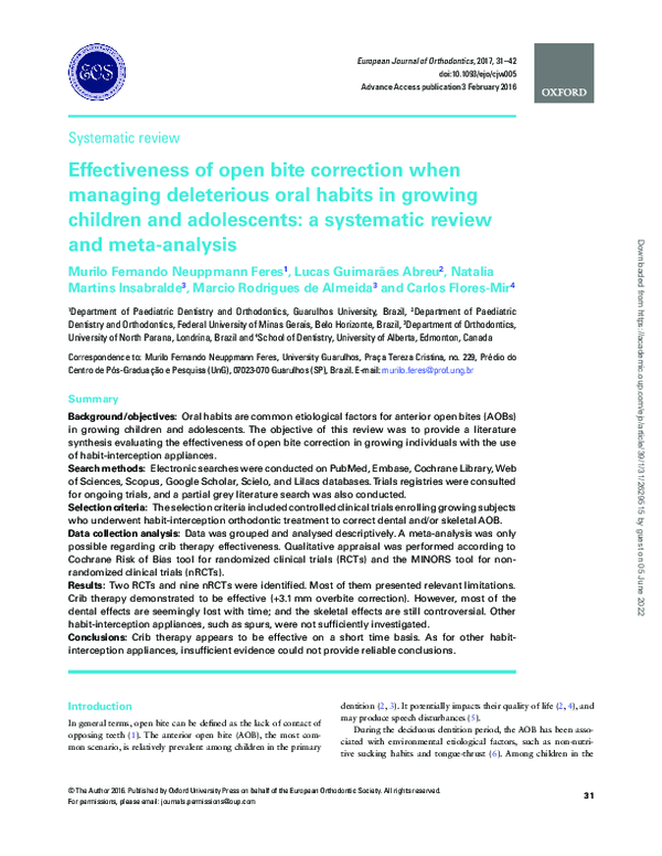 (PDF) Effectiveness of open bite correction when managing deleterious ...