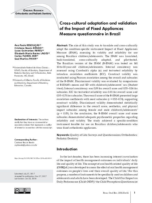 (PDF) Cross-cultural adaptation and validation of the Impact of Fixed ...