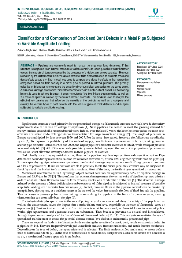 (PDF) Classification and Comparison of Crack and Dent Defects in a ...