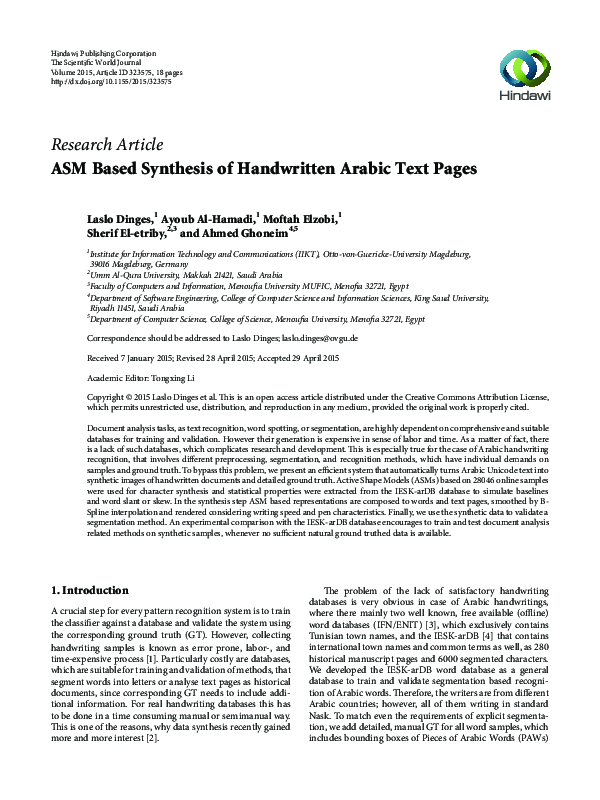 (PDF) ASM Based Synthesis of Handwritten Arabic Text Pages
