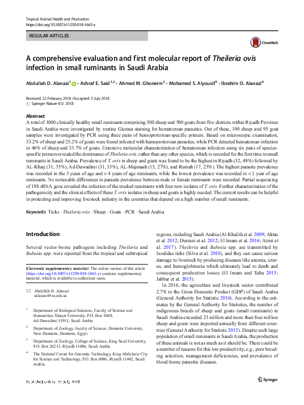 (PDF) A comprehensive evaluation and first molecular report of ...