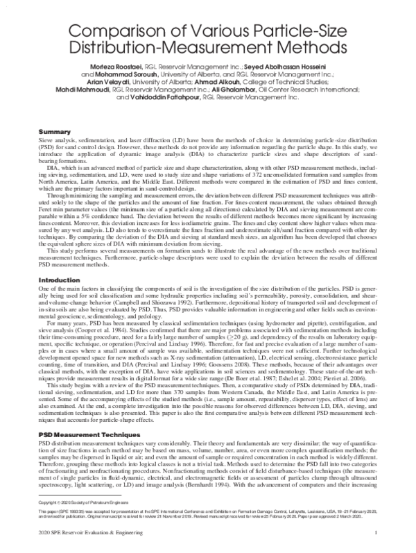 Pdf Comparison Of Various Particle Size Distribution Measurement Methods Role Of Particle