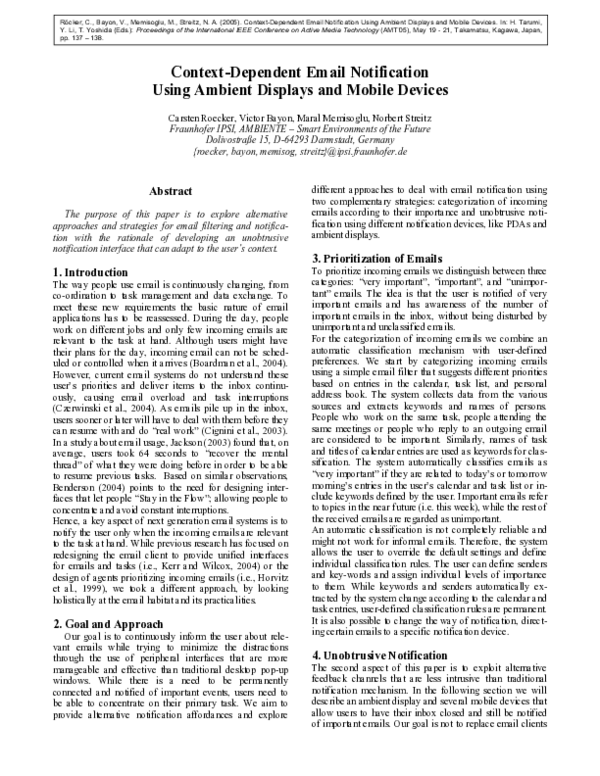 (PDF) Context-dependent email notification using ambient displays and mobile devices | Maral ...
