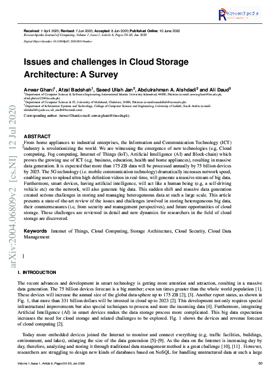 (PDF) Issues and Challenges in Cloud Storage Architecture: A Survey