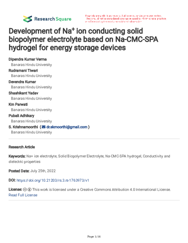 (PDF) Development of Na+ ion conducting solid biopolymer electrolyte ...