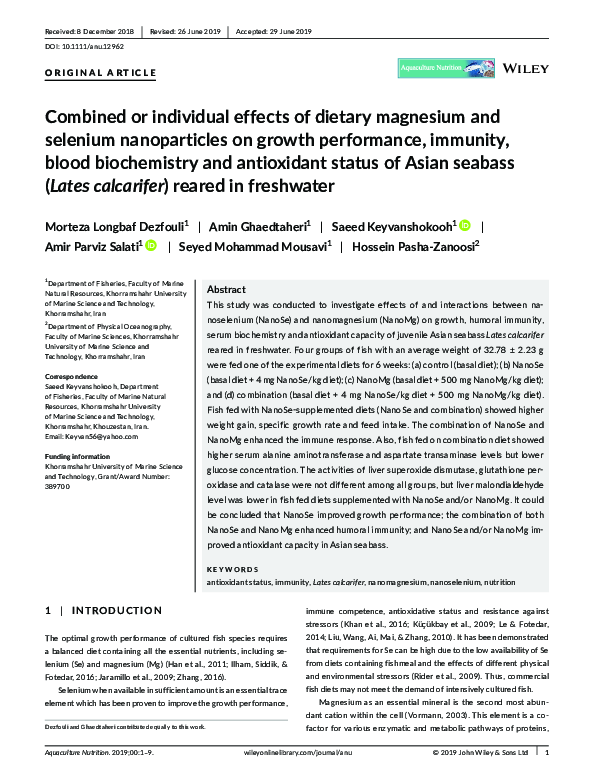 (PDF) Combined or individual effects of dietary magnesium and selenium nanoparticles on growth ...