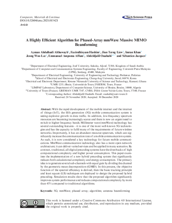 (PDF) A Highly Efficient Algorithm for Phased-Array mmWave Massive MIMO Beamforming