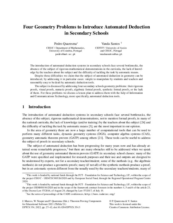 Pdf Four Geometry Problems To Introduce Automated Deduction In Secondary Schools