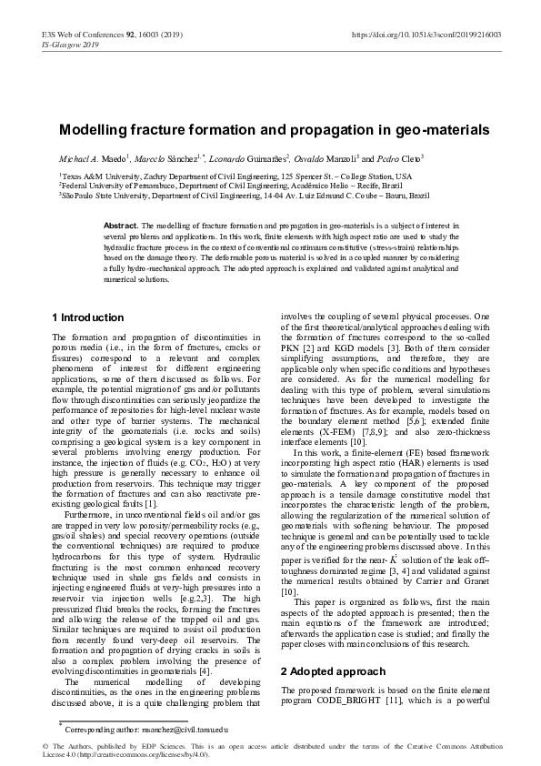 (PDF) Hydraulic Fracture Modelling in Geo-Materials