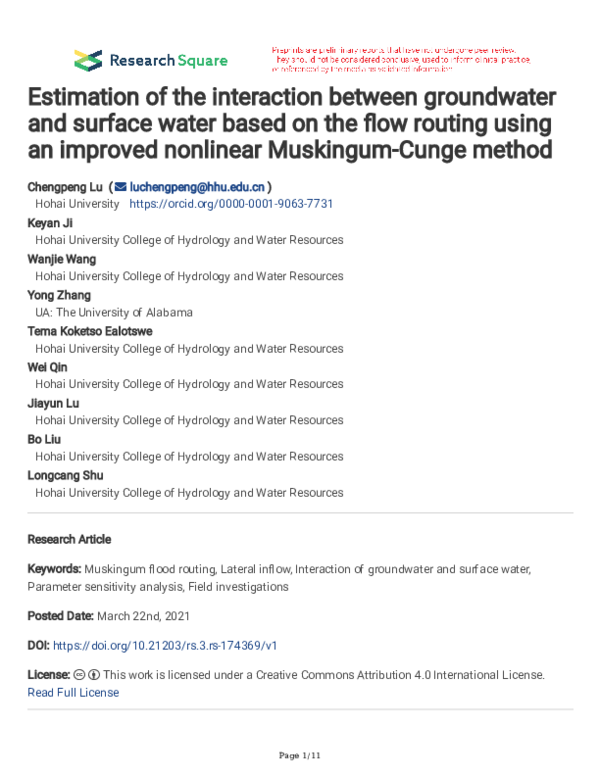 (PDF) Estimation of the Interaction Between Groundwater and Surface Water Based on Flow Routing ...