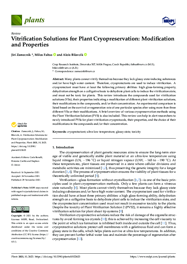 (PDF) Vitrification Solutions for Plant Cryopreservation: Modification ...