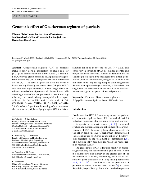 (PDF) Genotoxicity of Goeckerman Regimen in Psoriasis Treatment