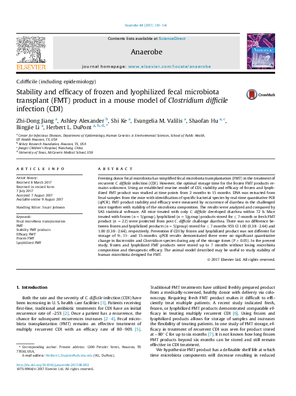 (PDF) Stability and efficacy of frozen and lyophilized fecal microbiota ...