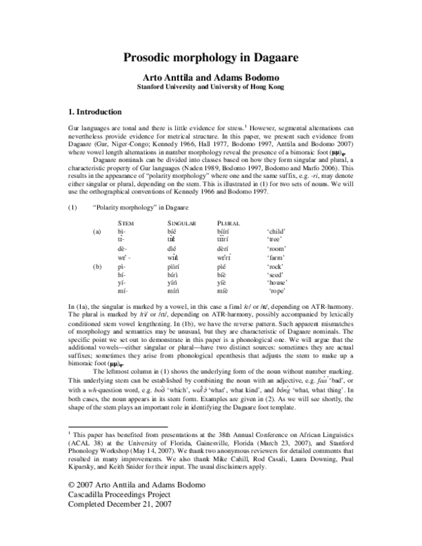 (PDF) Prosodic morphology in Dagaare