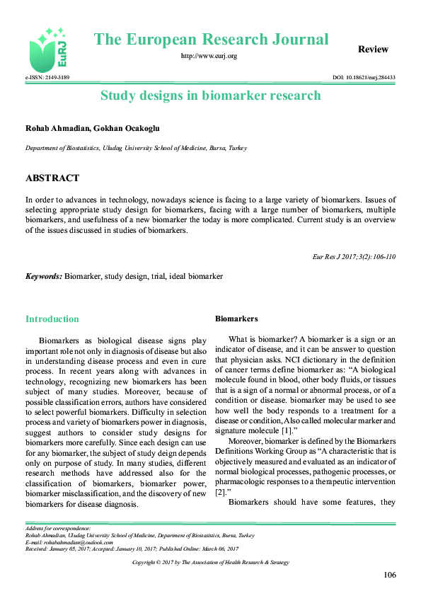 (PDF) Study designs in biomarker research