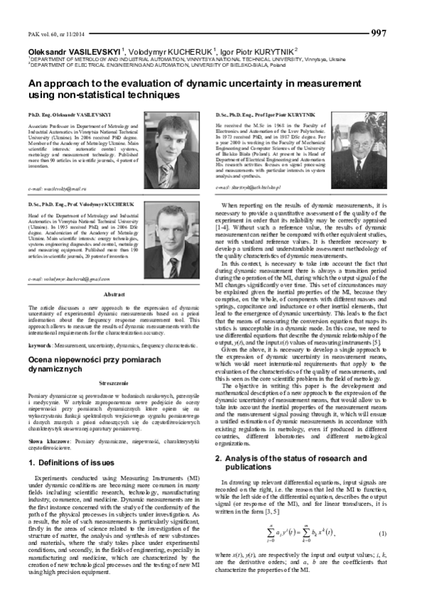 (PDF) An approach to the evaluation of dynamic uncertainty in measurement using non-statistical ...