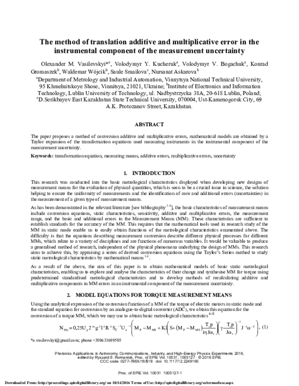 (PDF) The method of translation additive and multiplicative error in the instrumental component ...