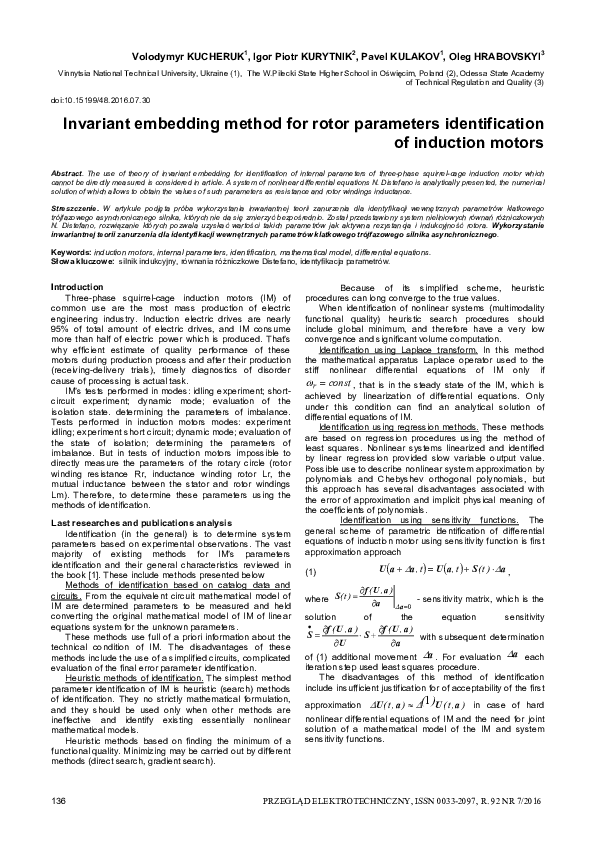 Pdf Invariant Embedding Method For Rotor Parameters Identification Of Induction Motors