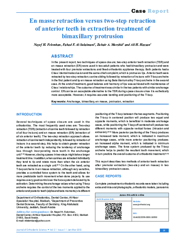 (PDF) En masse retraction versus two-step retraction of anterior teeth ...