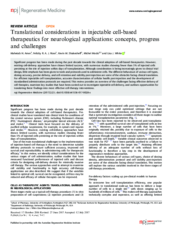 (PDF) Translational considerations in injectable cell-based therapeutics for neurological ...