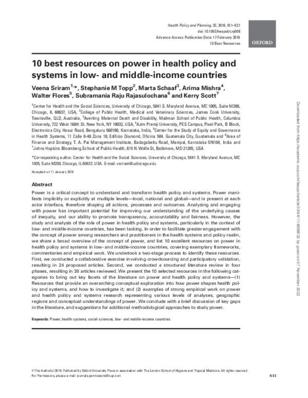 (PDF) 10 Best Resources on Power in Health Policy and Systems in Low ...