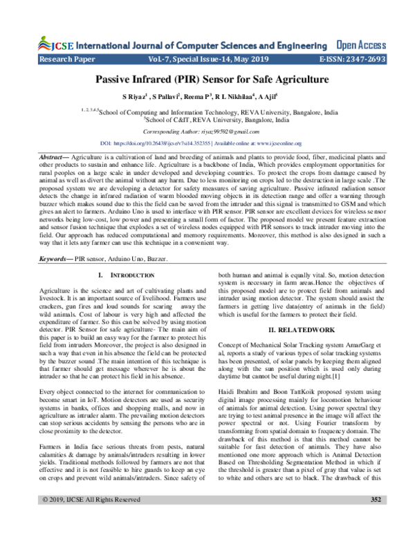(PDF) Passive Infrared (PIR) Sensor for Safe Agriculture