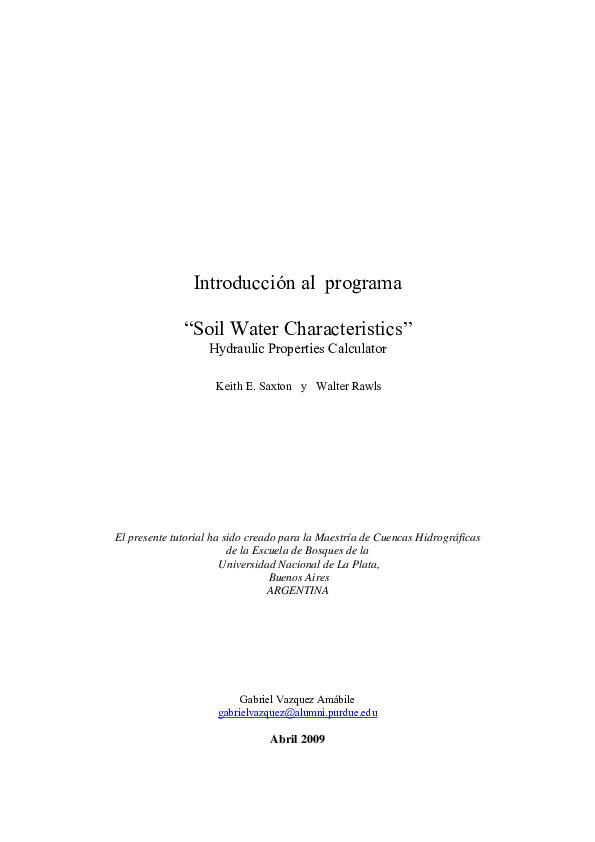(PDF) Introducción y Tutorial en español al programa "Soil Water Characteristics" Hydraulic ...