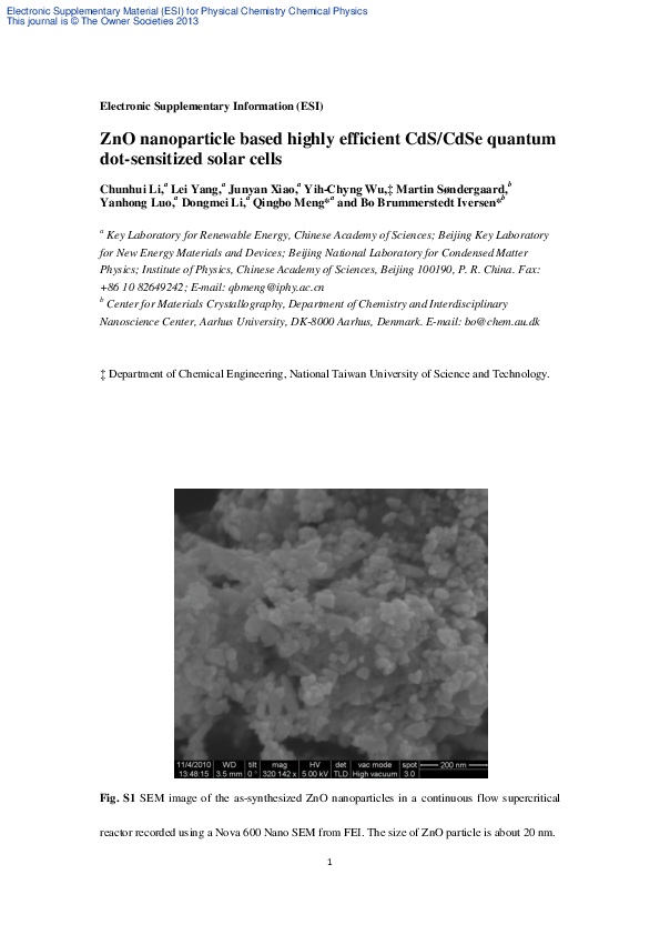 (PDF) ZnO nanoparticle based highly efficient CdS/CdSe quantum dot-sensitized solar cells ...