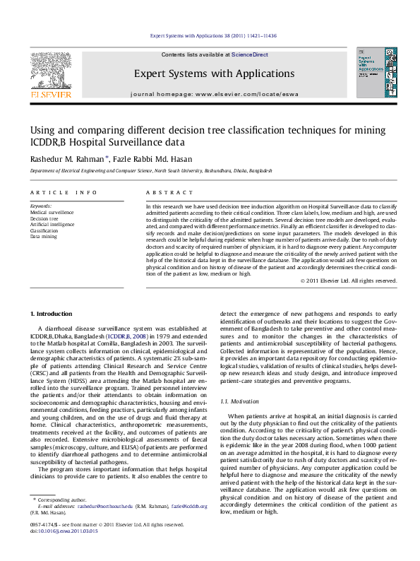 (PDF) Using and comparing different decision tree classification techniques for mining ICDDR,B ...